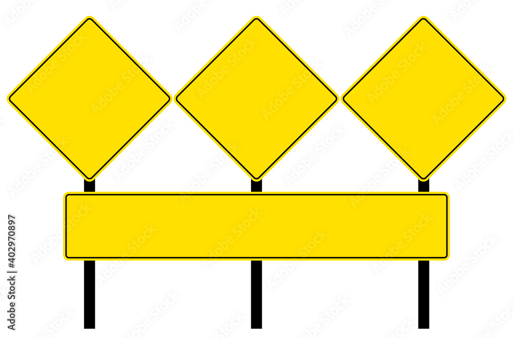 Blank yellow traffic warning signs. 3 empty diamond shaped road signs ...