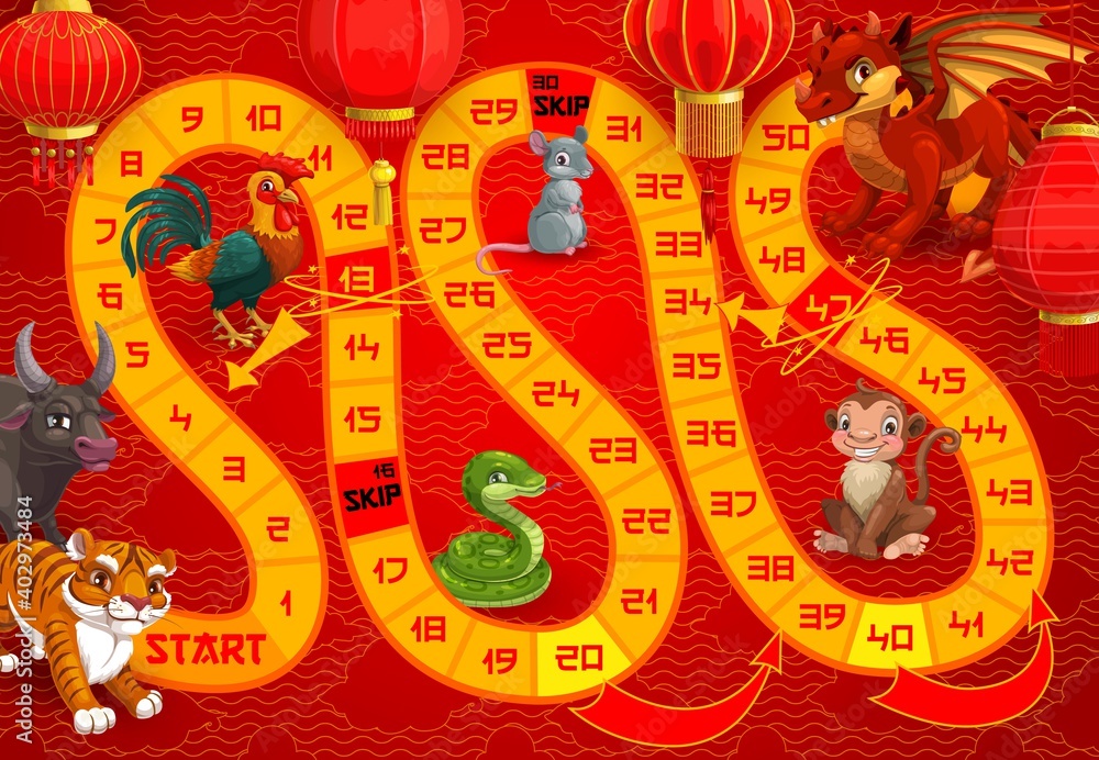 New Year holiday boardgame for kids with Chinese calendar animals ...