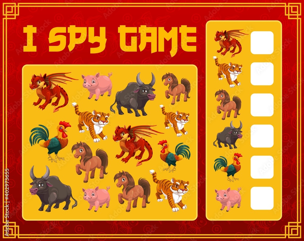 Children I spy game with chinese calendar animals. Children counting ...