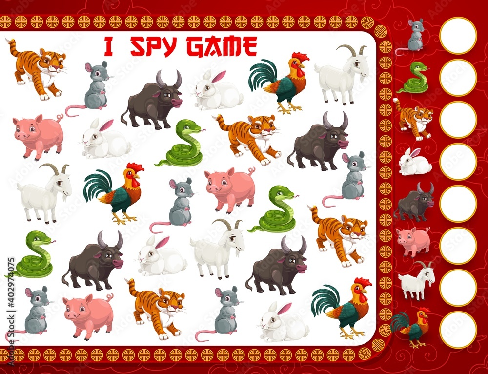 Children New Year counting game, kids activity page with Chinese zodiac ...