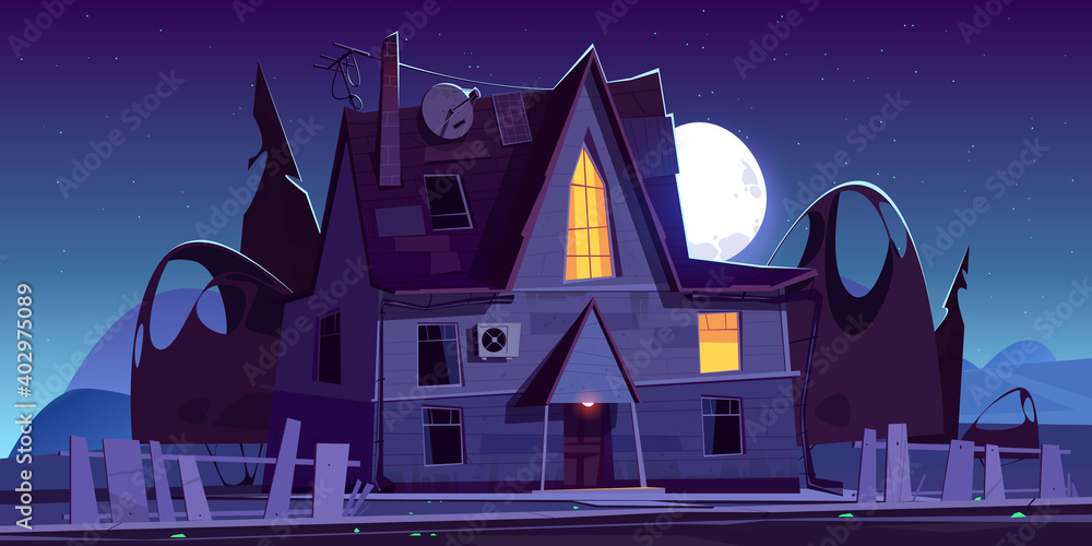 Cartoon House At Night