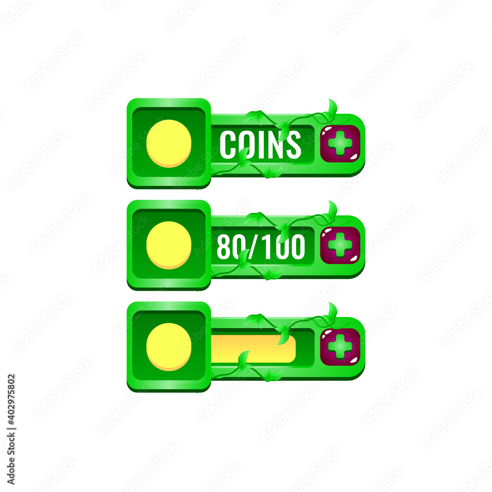 set of nature leaves game ui currencies coins bar with numeric and ...