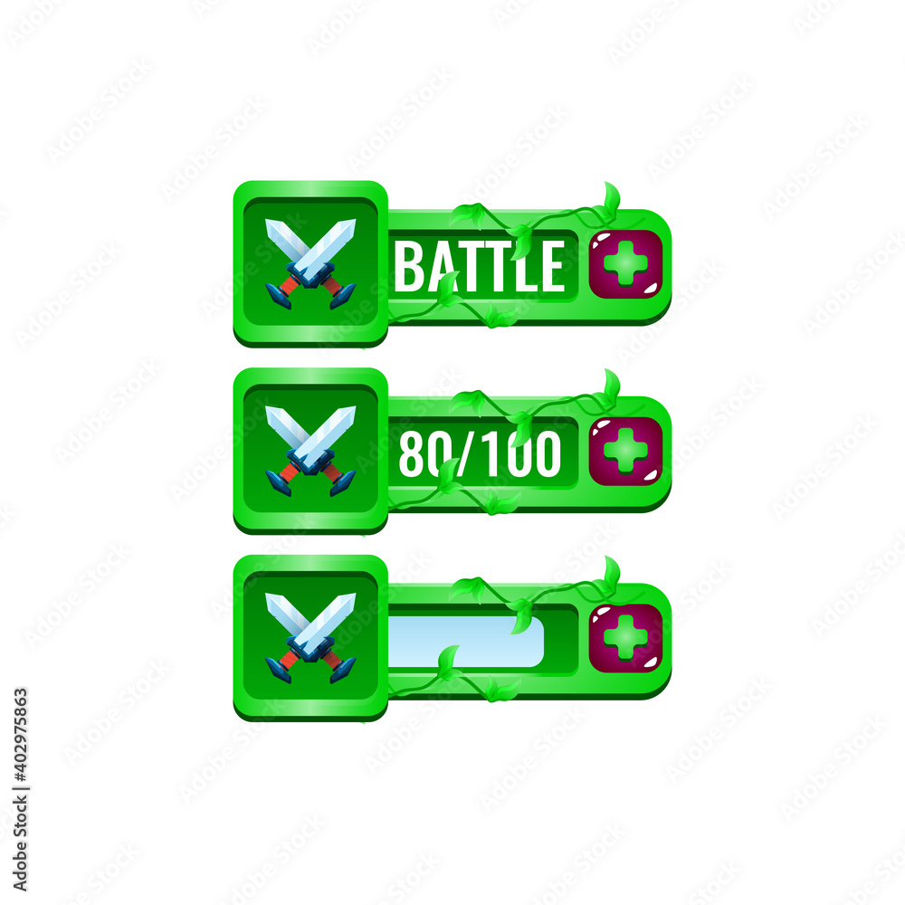 set of nature leaves game ui blade sword fighting power ups skill with ...