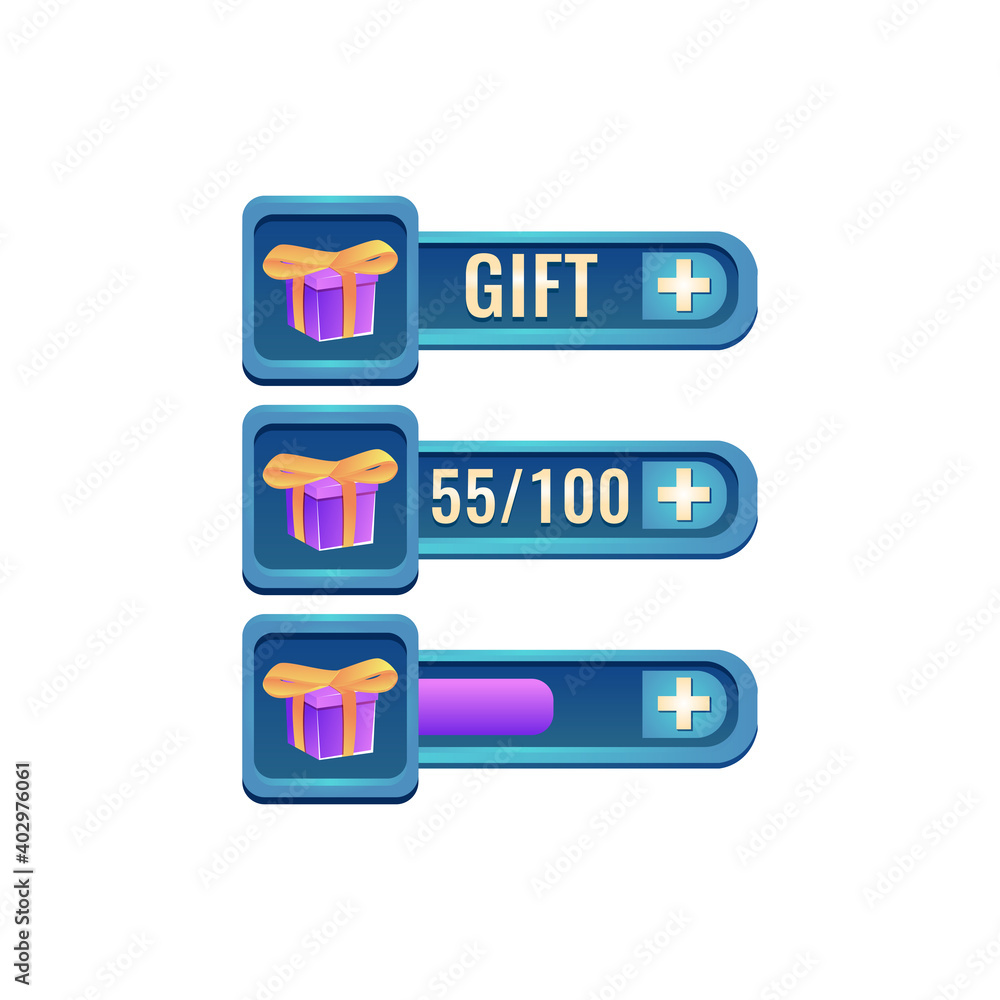 set of fantasy glossy rpg game ui reward gift box bar with numeric and ...