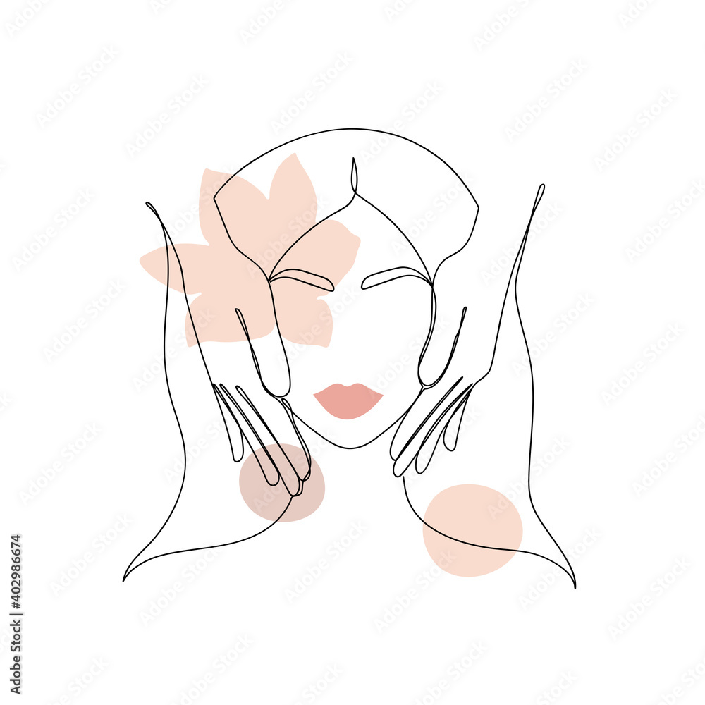 Abstract image in a linear style of a woman and hands giving a face ...