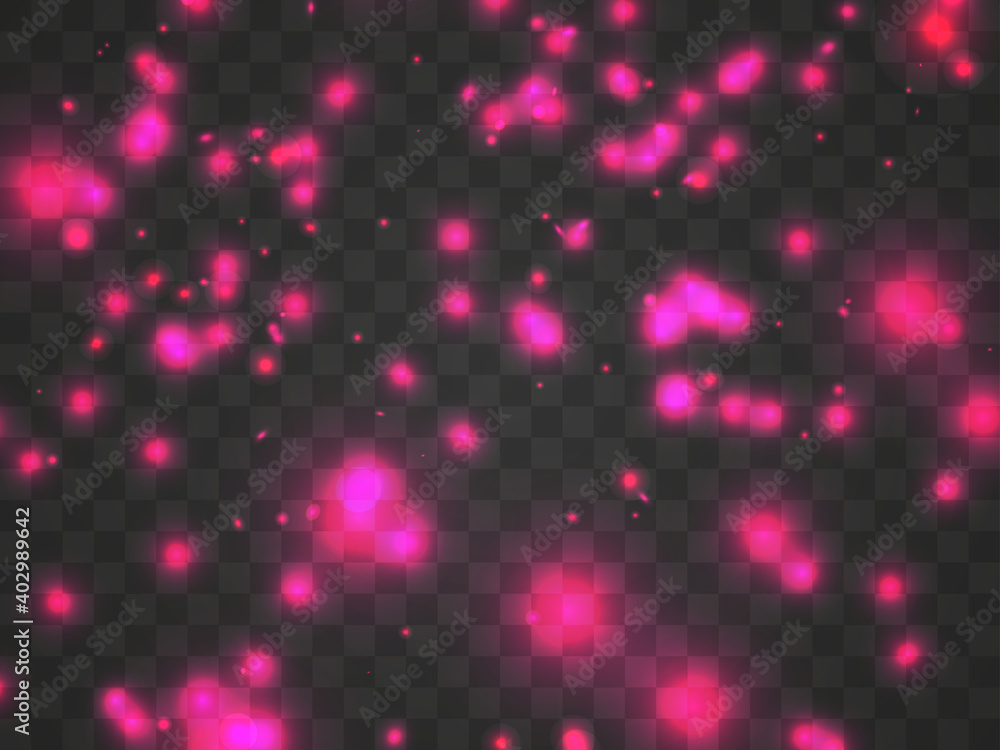 Glowing light on a transparent background. Glowing particles red color ...