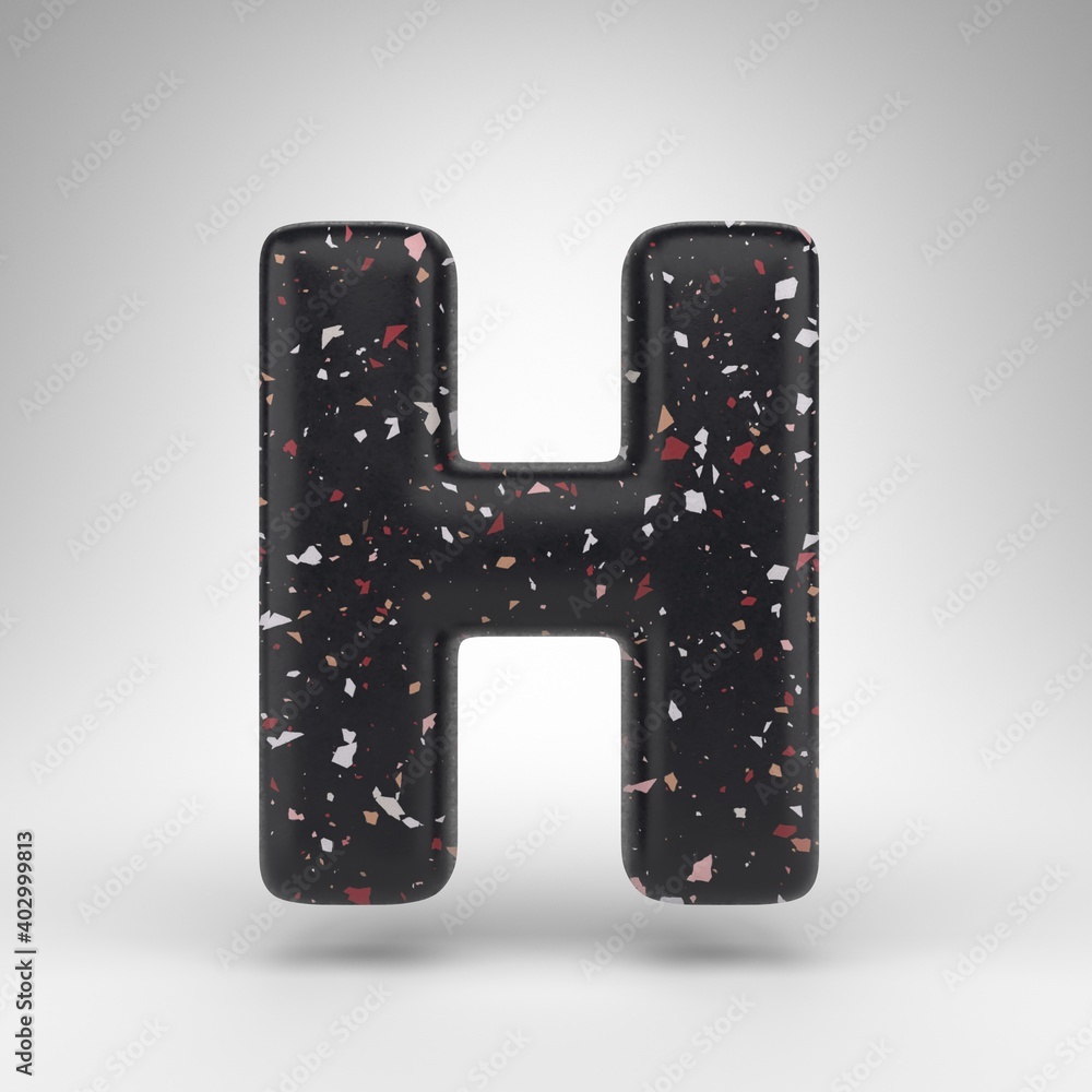 Letter H uppercase on white background. 3D letter with black terrazzo ...