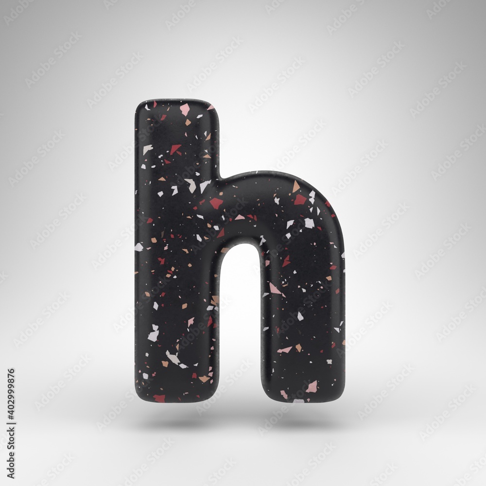 Letter H lowercase on white background. 3D letter with black terrazzo ...
