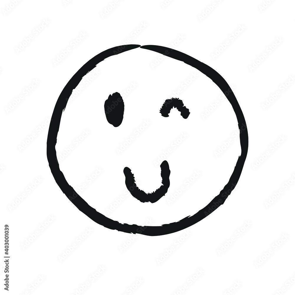 Hand drawn vector illustration with winky smile emoji. free hand ...