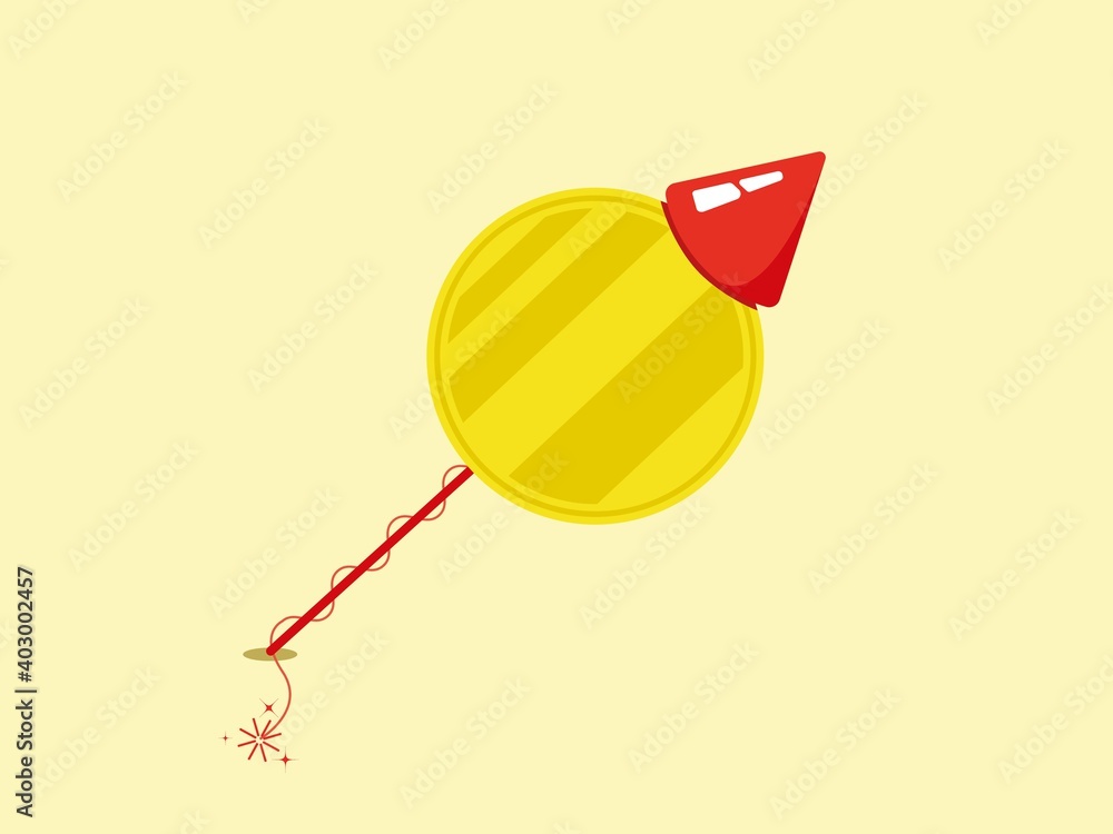 Gold coin symbol on top of a fireworks pipe. Message of increasing coin ...