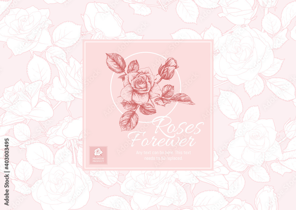Roses flowers Template for product label, cosmetic packaging, for ...