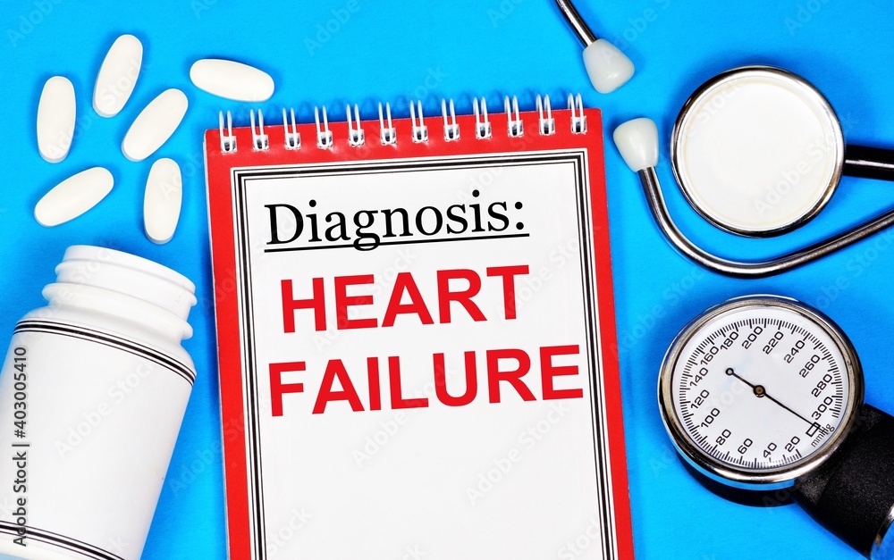 Heart failure. Text inscription of the medical diagnosis. Treatment ...