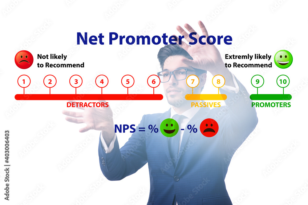 Net Promoter Score NPS concept with businessman pressing virtual Stock ...
