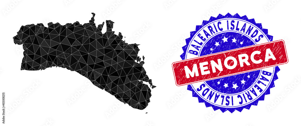 Menorca Island map polygonal mesh with filled triangles, and distress ...