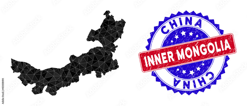 Chinese Inner Mongolia map polygonal mesh with filled triangles, and ... Chinese Inner Mongolia map polygonal mesh with filled triangles, and ...