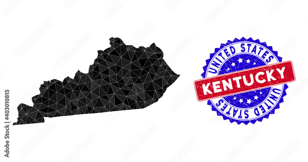 Kentucky State map polygonal mesh with filled triangles, and distress ...