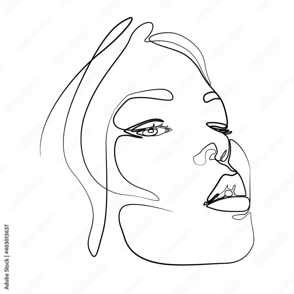 Woman abstract portrait, continuous line drawing, face of the girl is a ...