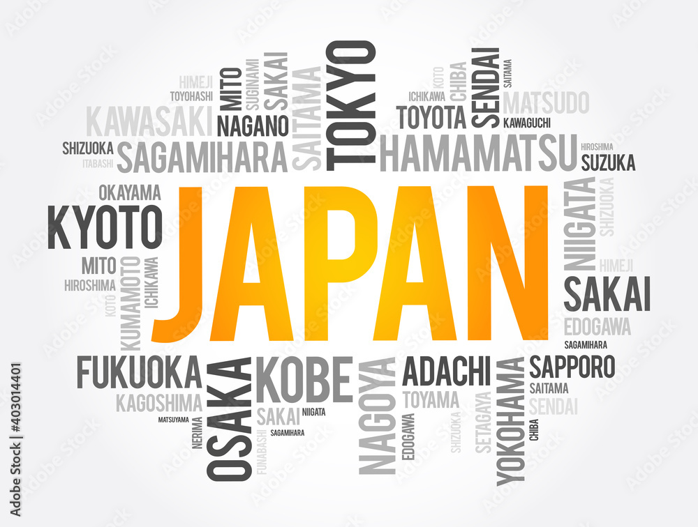 List of cities in Japan, word cloud collage, travel concept background ...