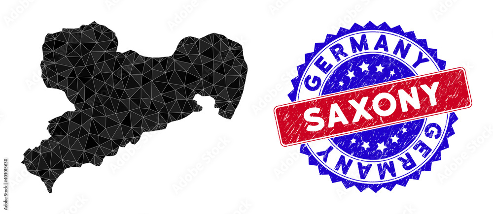 Saxony Land map polygonal mesh with filled triangles, and distress ...