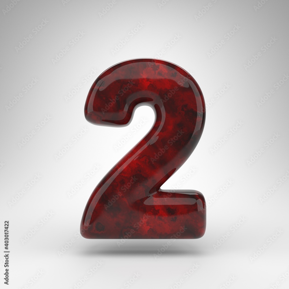 Number 2 on white background. Red amber 3D number with glossy surface ...