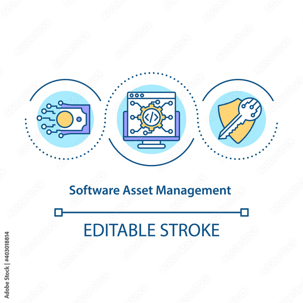Software asset management concept icon. Maintenance of application for ...
