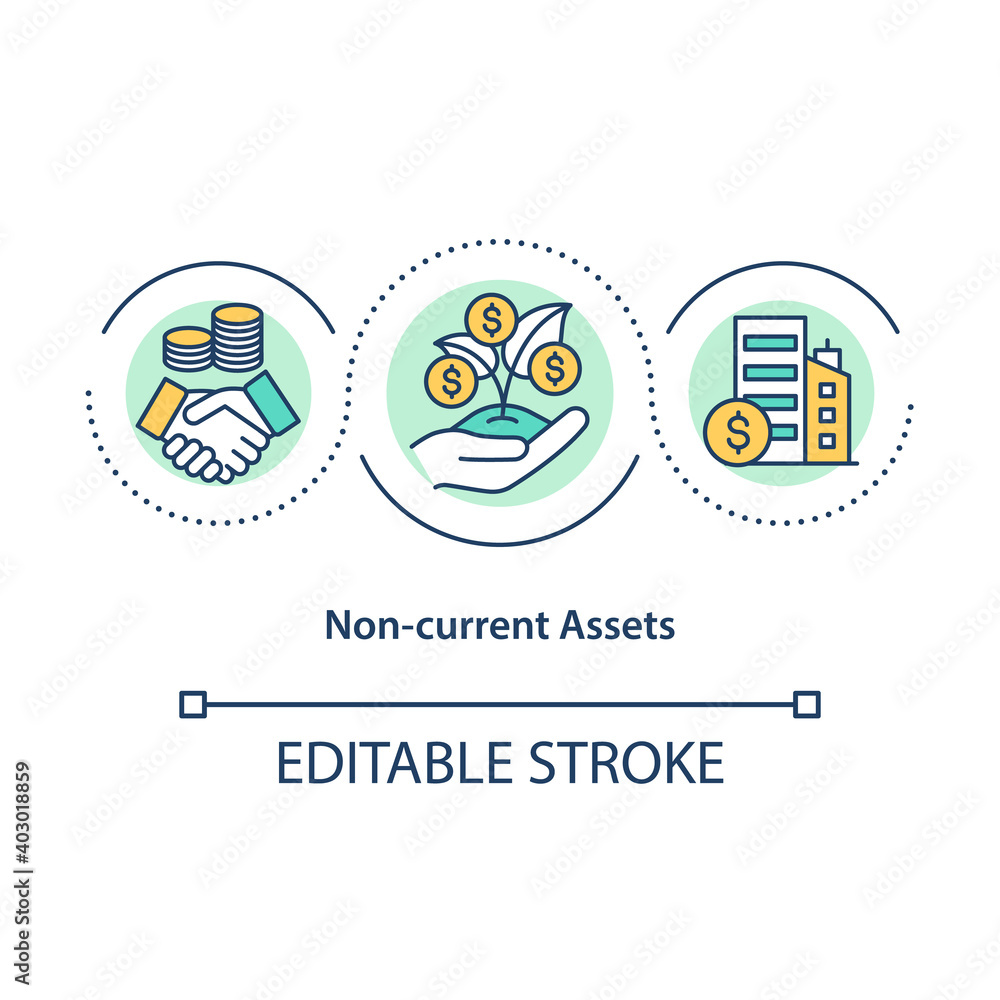 Non current assets concept icon. Long term plan for earning money ...