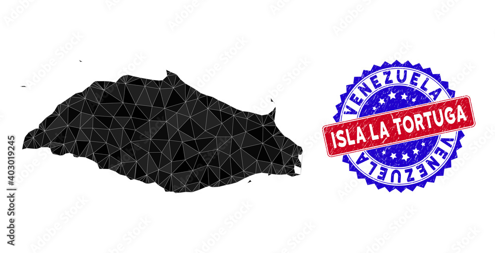 Isla La Tortuga map polygonal mesh with filled triangles, and distress ...
