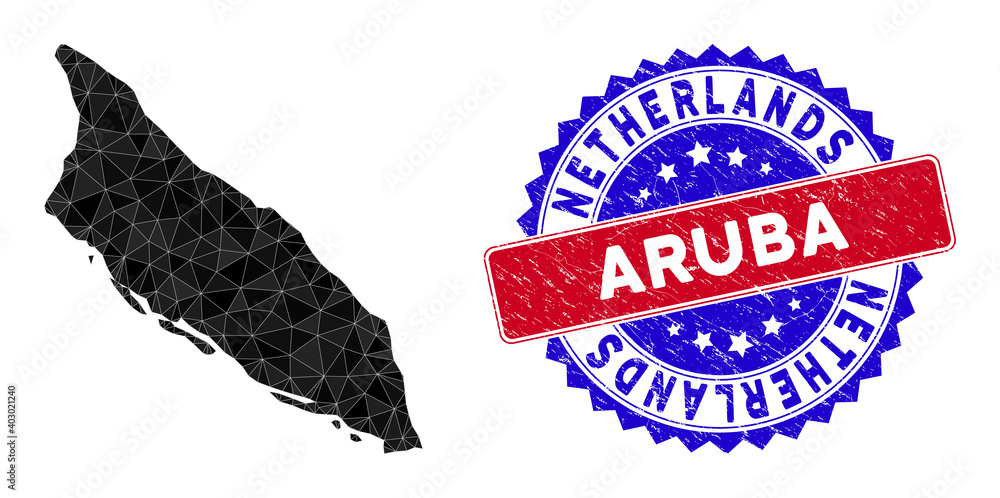 Aruba Island map polygonal mesh with filled triangles, and textured ...
