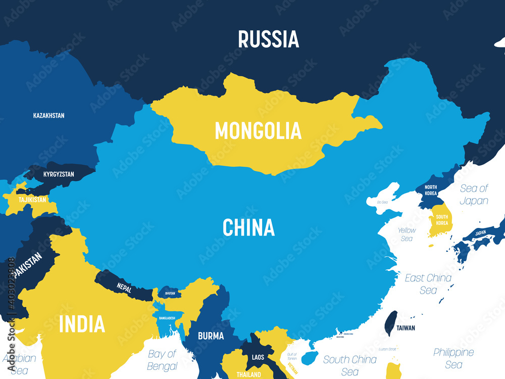 China map - brown orange hue colored on dark background. High detailed ...
