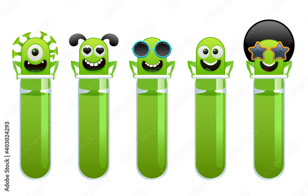Cartoon Virus mutation set with lab test tube.Vector illustration ...