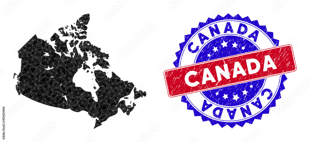 Canada map polygonal mesh with filled triangles, and scratched bicolor ...