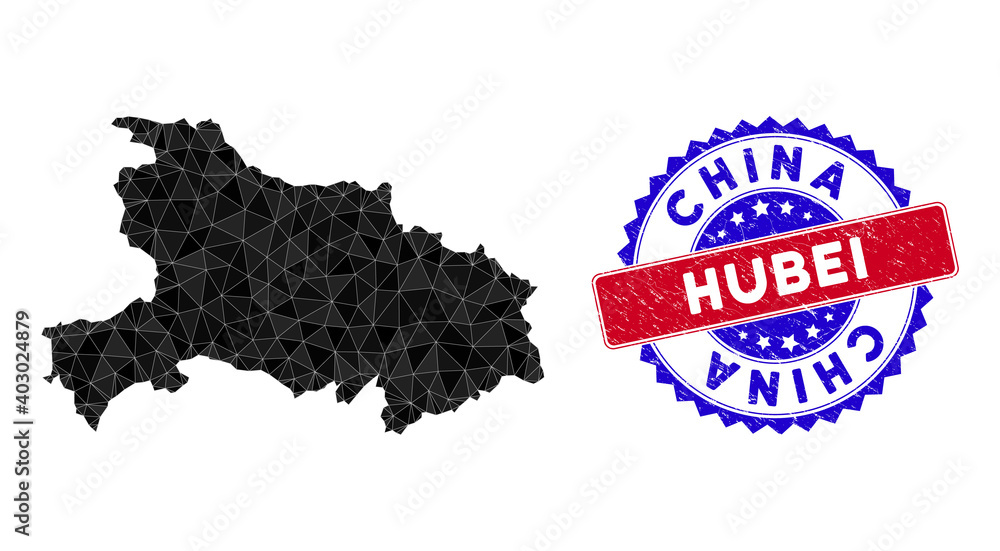 Hubei Province map polygonal mesh with filled triangles, and rubber ...