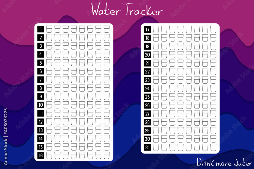 Daily Water tracker. Track the amount of water you drink in a month ...