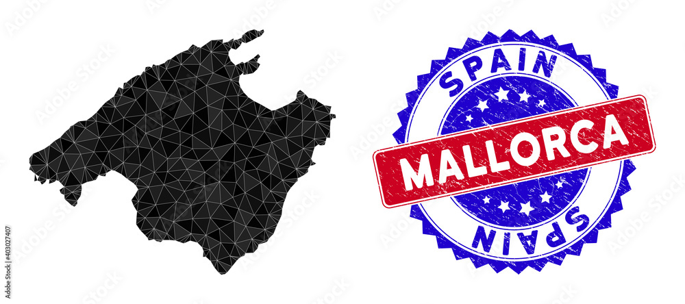 Mallorca map polygonal mesh with filled triangles, and textured bicolor ...