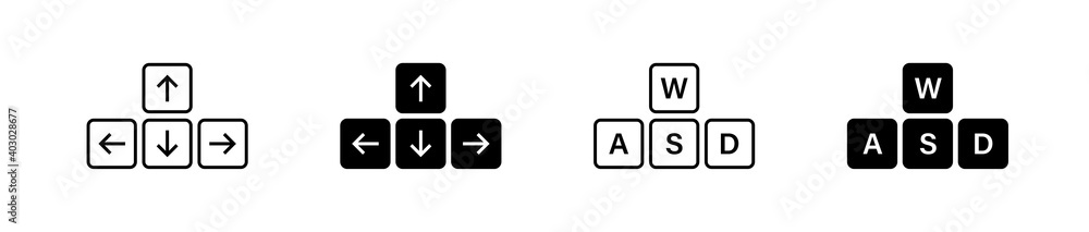 Keyboard button arrow and WASD set icon. Simple minimal flat vector for ...