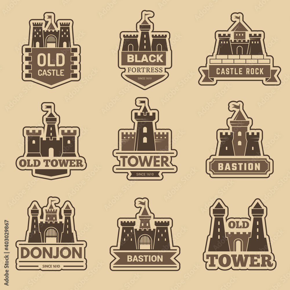 Castle logo. Medieval architectural castles with towers fort ...