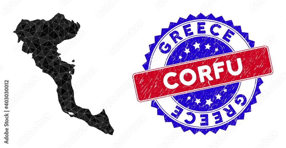 Greek Corfu Island map polygonal mesh with filled triangles, and rough ...