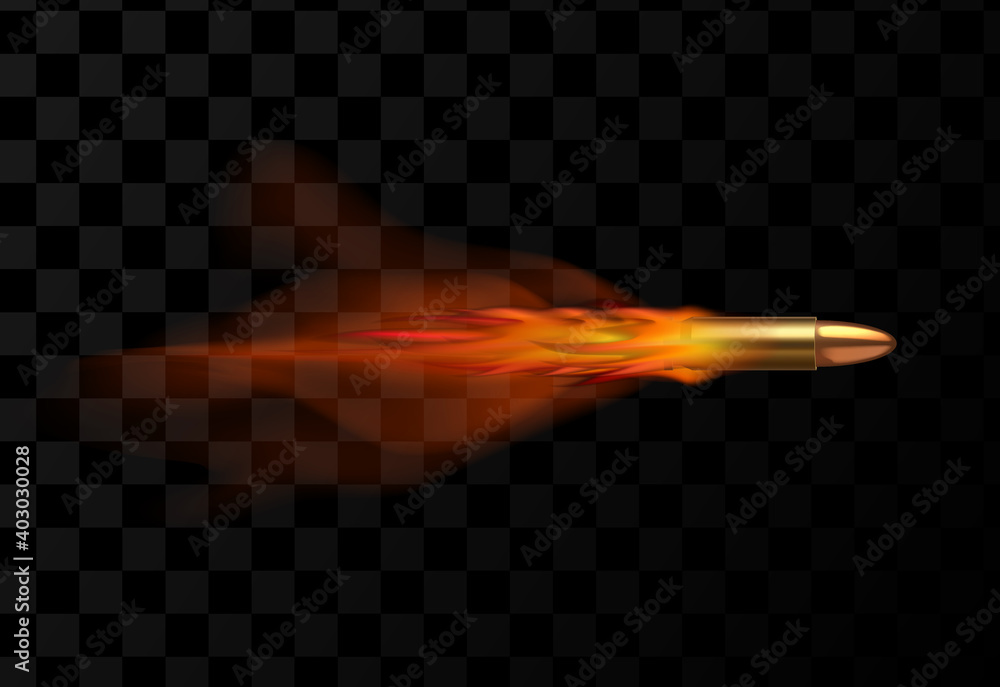 Realistic flying bullet with red trail of fire isolated on transparent ...