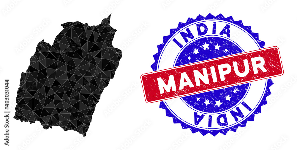 Manipur State map polygonal mesh with filled triangles, and rough ...