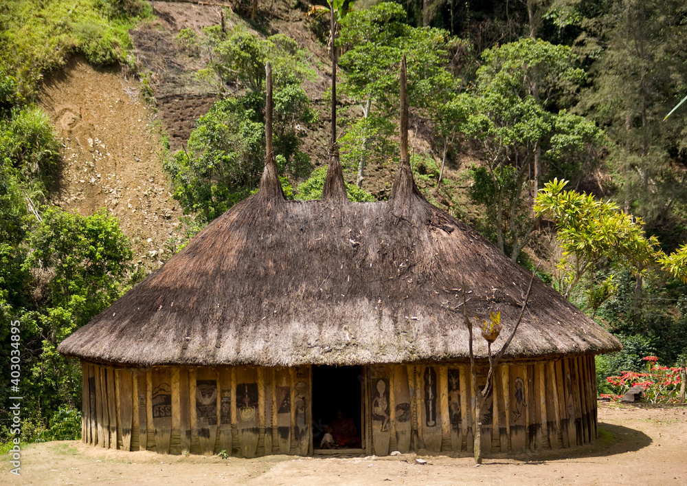 Traditional house with thatched roof, Eastern Highlands Province ...