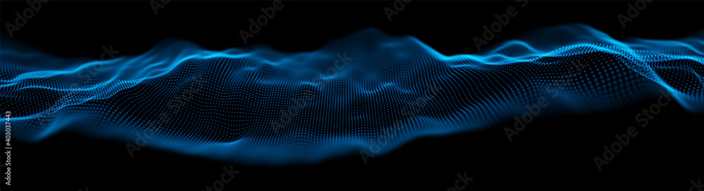 Abstract technology background. Digital blue particle wave. Sound ...