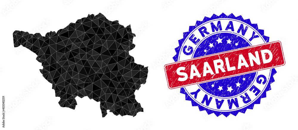 Saarland Land map polygonal mesh with filled triangles, and distress ...