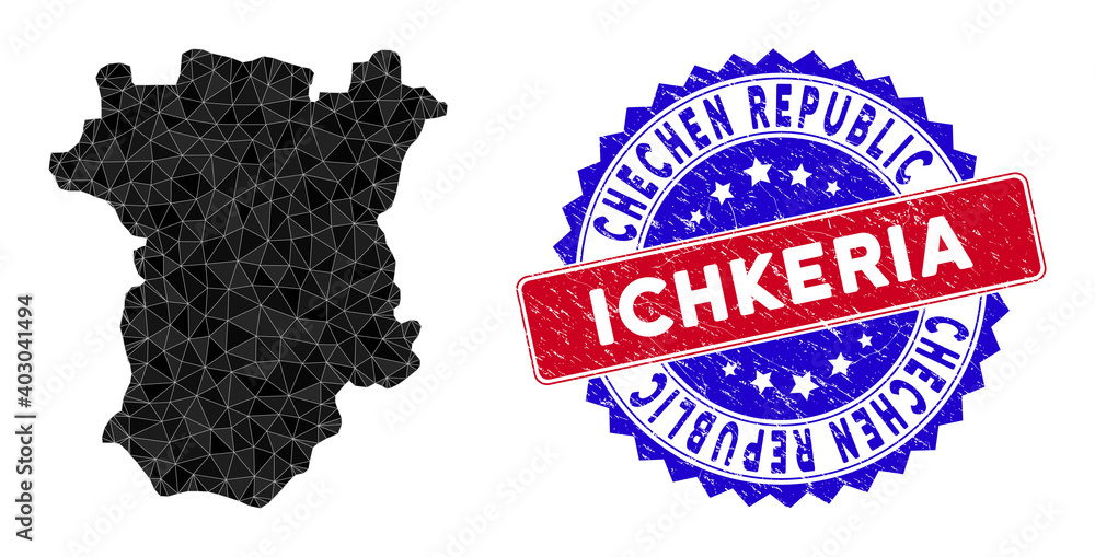 Chechnya map polygonal mesh with filled triangles, and unclean bicolor ...