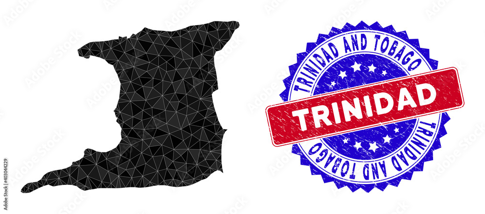 Trinidad Island map polygonal mesh with filled triangles, and grunge ...