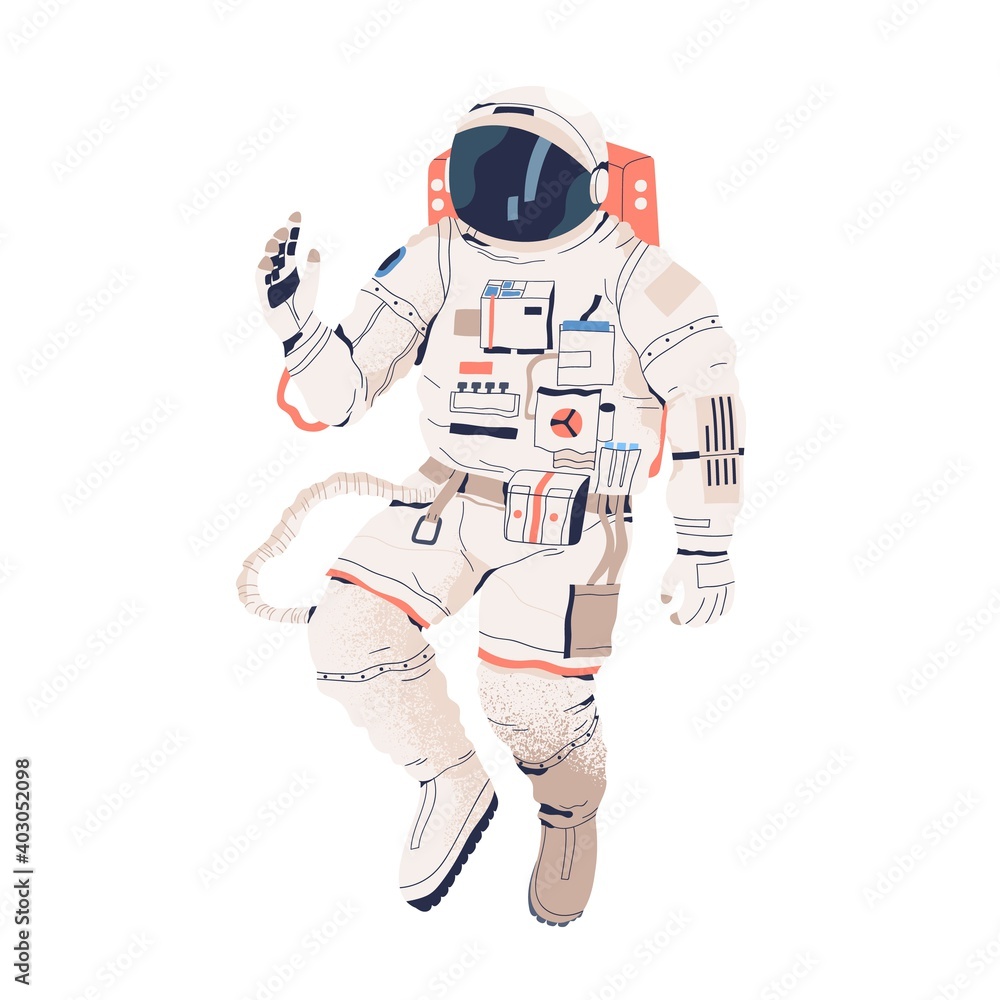 Astronaut or cosmonaut in spacesuit in zero gravity isolated on white ...