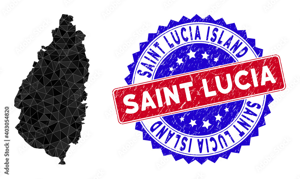 Saint Lucia Island map polygonal mesh with filled triangles, and rough ...