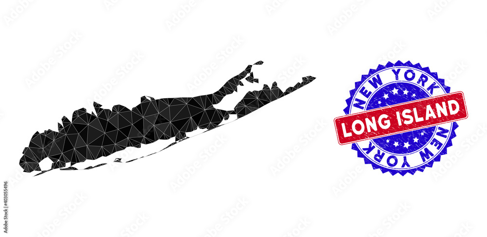 Long Island map polygonal mesh with filled triangles, and rough bicolor ...