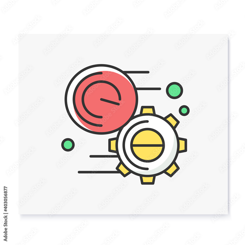 Deadline color icon. Gear with timer linear pictogram. Production ...