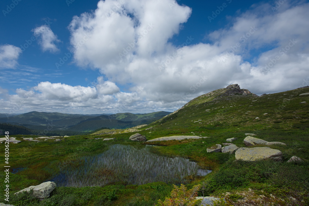 Russia, Eastern Sayans. Most of the small lakes of the Ergaki Natural ...