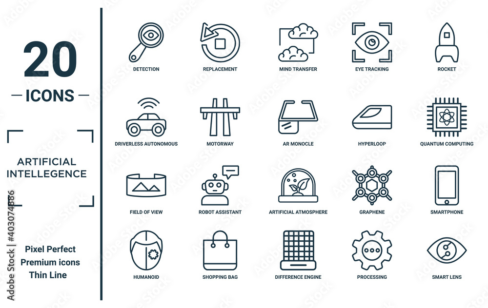 artificial.intellegence linear icon set. includes thin line detection ... artificial.intellegence linear icon set. includes thin line detection ...